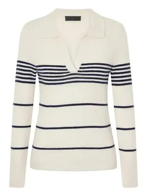 NILI LOTAN Nili Lotan Lucille Striped Cashmere Polo Sweater White