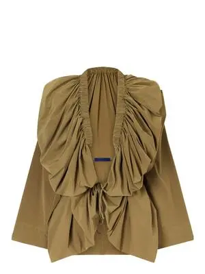Sharon Wauchob Sata Draped Gathered Silk-blend Wrap Blouse - Green