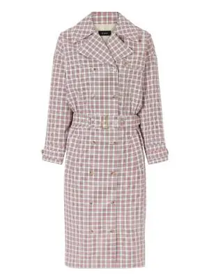 WILLY CHAVARRIA Checked Belted Cotton Trench Coat - Nude