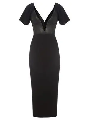 THE GT ATELIER Leather Corset Dress Fitted Statement Bodycon Dress For Callmelove Midi Dress - Black