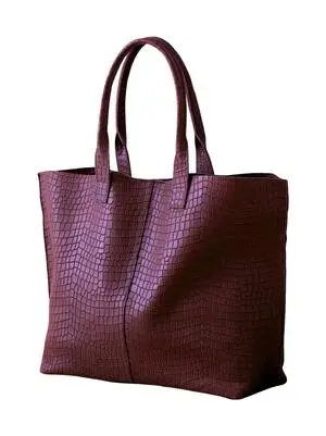 JUAN-JO Burgundy Croc Leather Oversize Tote Bag - Red