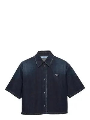 Prada Prada Short-Sleeved Denim Shirt With Triangle Logo Navy