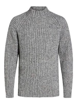 IRISH CRONE Ribbed Turtleneck Knit Sweater - Grey