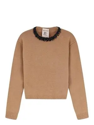 SEMICOUTURE Wool And Cashmere Blend Sweater With Beaded Embellishment - Brown