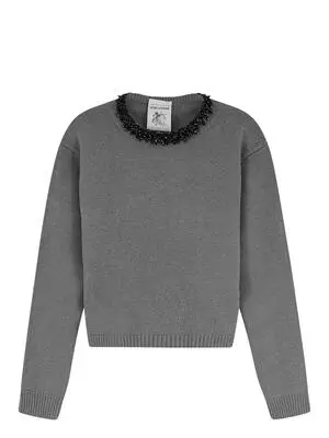 SEMICOUTURE Wool And Cashmere Blend Sweater With Beaded Detail - Grey