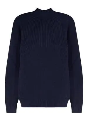 GRAN SASSO Ribbed Knit Wool Turtleneck Sweater - Blue