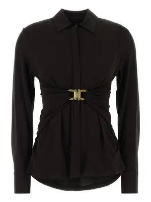 FERRAGAMO Stretch Viscose Shirt With Gancini Detail - Brown