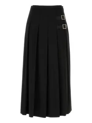 LE SULLY STUDIO Stretch Wool Blend Pleated Skirt - Black