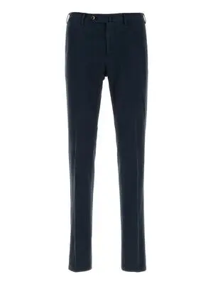 PT TORINO Stretch Cotton Blend Trousers With Central Ironed Pleats - Blue