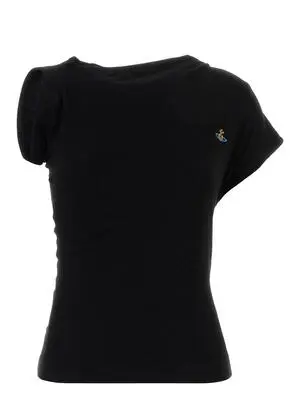 VIVIENNE WESTWOOD Cotton Draped Orb Embroidery Top - Black