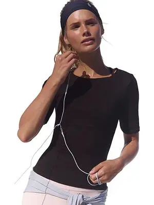Free People FP Movement Ribbed Quarter-Length Sleeve Top Black