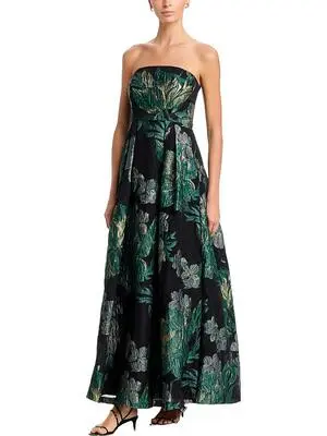 Eliza J Strapless Jacquard Gown - Hunter