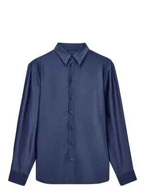Giorgio Armani Shirt Regular Fit In Yarn-dyed Viscose And Silk Poplin - Blue