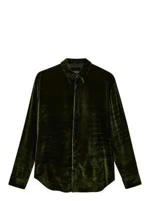 Giorgio Armani Shirt Regular Fit In Lightweight Viscose And Silk Velvet - Green