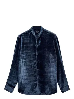 Giorgio Armani Shirt Regular Fit In Lightweight Viscose And Silk Velvet - Light Blue