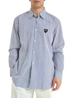 Play Comme Des Garcon Striped Heart-patch Shirt - Blue