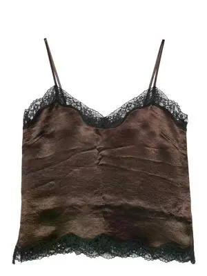 TWINSET Froissé Satin And Lace Top - Brown