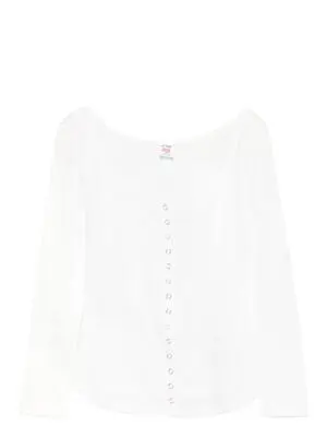 RE/DONE Olivia Press-stud Top Scoop Neck Long Sleeve - White