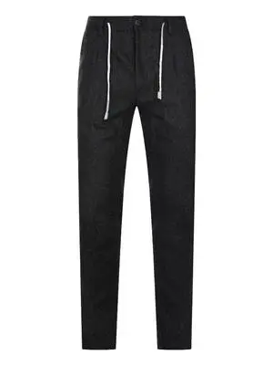 Eleventy Eleventy Herringbone Pattern Drawstring Trousers Black