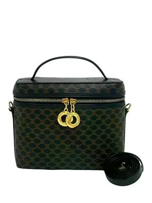 Celine 1996 Macadam Coated Canvas Vanity Bag Satchel - Brown