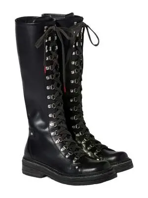 MIU MIU Miu Miu Leather Knee-High Lace-Up Boots With Chunky Sole