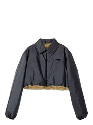 Miu Miu Miu Miu Technical Fabric And Shearling Windbreaker Grey