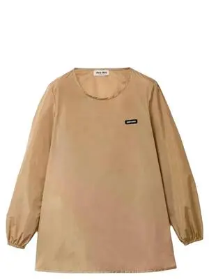 Miu Miu Technical Fabric Dress With Logo Patch - Neutrals