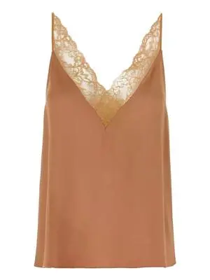 FORTE_FORTE Lace-trimmed V-neck Top - Pink