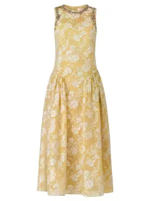 Cinq À Sept Florence Floral-jacquard Crystal-embellished Midi Dress - Yellow