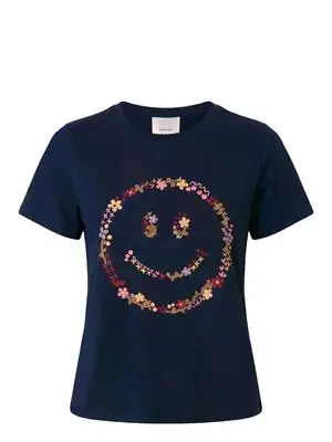 CINQ À SEPT Wildflower-embroidery Shrunken T-shirt