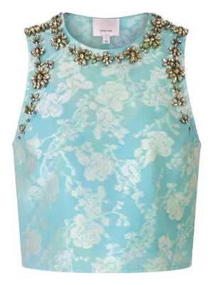 CINQ À SEPT Cinq A Sept Barbara Crystal-Embellished Jacquard Cropped Top