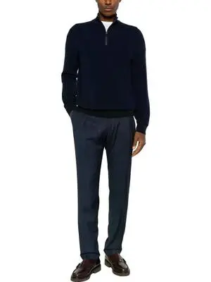 Canali Half-zip Waffle-knit Sweater - Blue