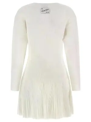 Elisabetta Franchi Knit Dress With Ruffles - Neutrals