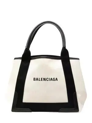 Balenciaga Navy Cabas S Tote Bag - White