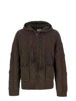 FOUND Cable-knit Zip-up Hoodie - Brown