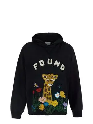 FOUND Logo-embroidered Bouclé-patch Hoodie - Black