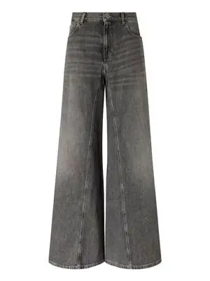 PINKO Flared Jeans With Super Wide Leg In Black Denim