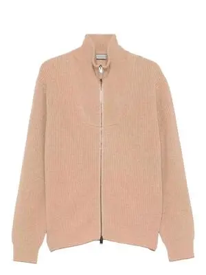 Canali Zip-up Ribbed Knit Sweater - Neutrals