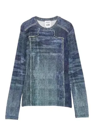 Liu Jo Denim-print Long-sleeve T-shirt - Blue