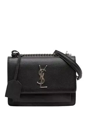 Saint Laurent Grained Calfskin Monogram Sunset Crossbody Bag - Black