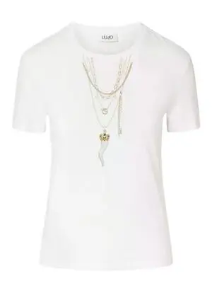 Liu Jo Graphic Print Rhinestone Embellished T-shirt - White