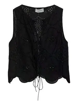Matteau Broderie Anglaise Tie-front Top - Black