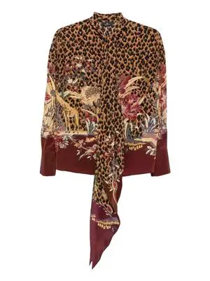 Etro Leopard-print Shirt With Pussy-bow Collar - Brown