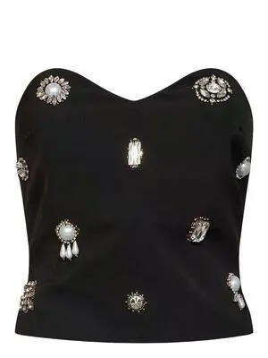 ALINA Embellished Strapless Sweetheart Neckline Cropped Top - Black