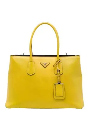 Prada 2013-2026 Saffiano Cuir Double Tote Bag Yellow