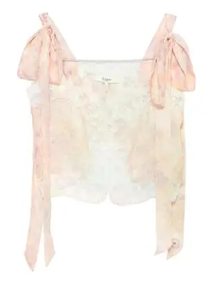 Chloé Chloé Lace-Trim Floral-Print Cropped Top Pink