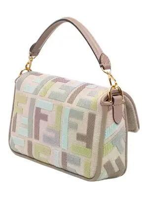 Fendi 2010-2026 Mini Zucca Embroidered Canvas Baguette Satchel - Neutrals