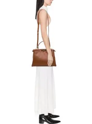 Fendi Fendi Calfskin Peekaboo Iconic Satchel Brown