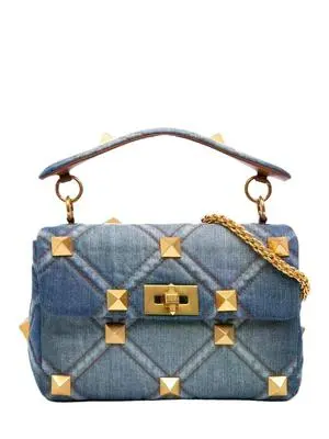 VALENTINO 2018-2026 Medium Denim Roman Stud Satchel