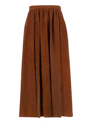 FORTE_FORTE Maxi Pleated Corduroy-effect Skirt - Brown
